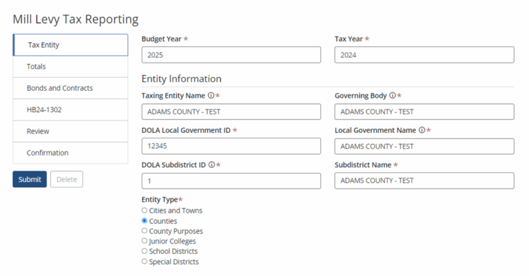 Submission Guide to Mill Levy Certification Form | Adams County, CO